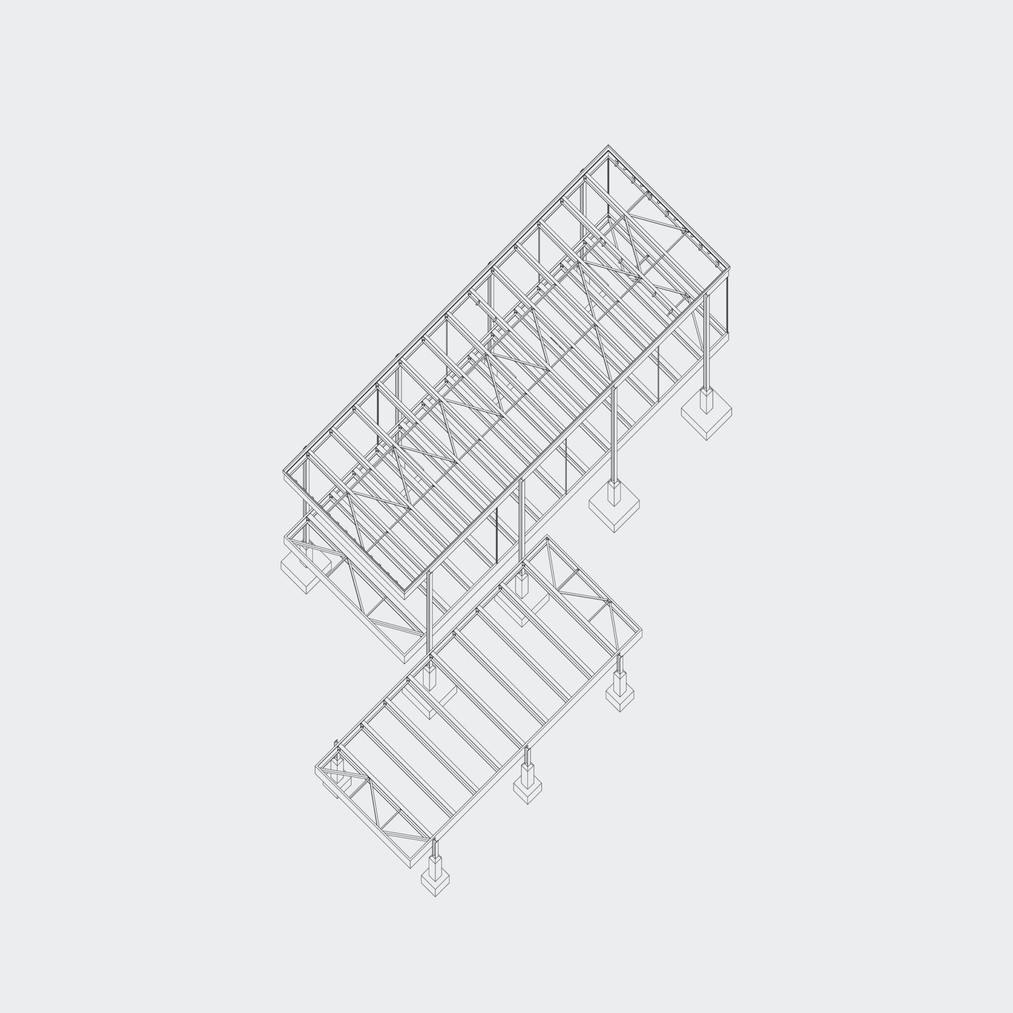 Farnsworth House, Plano, Illinois, 1945–51. Axonometric, steel ...